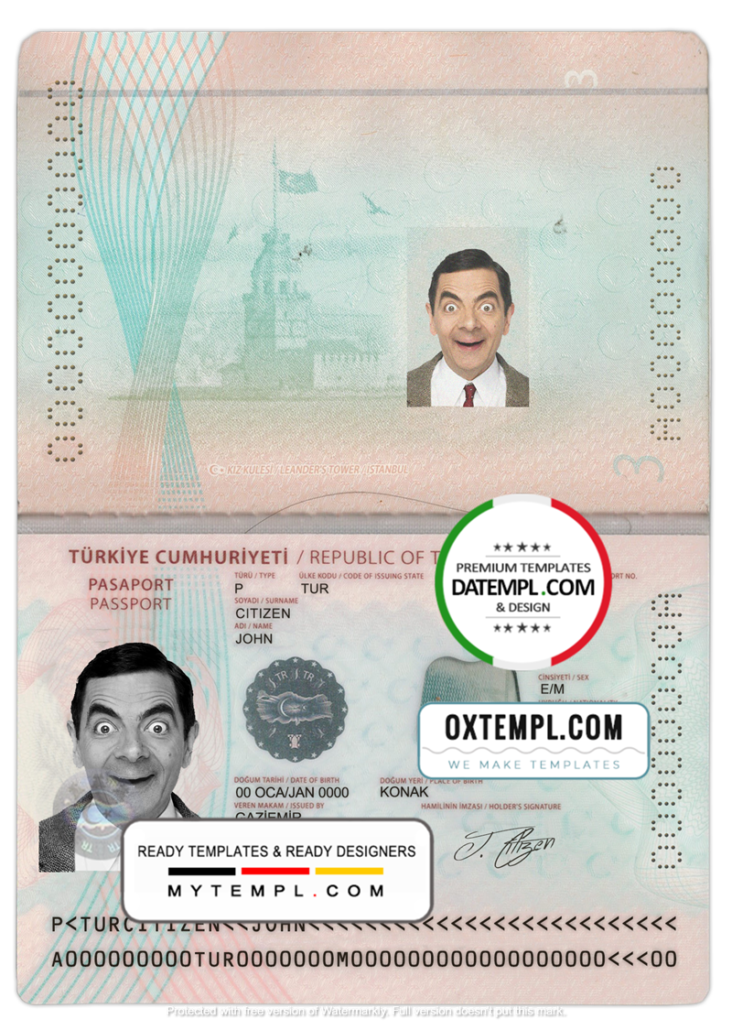 Turkey passport template in PSD format, fully editable (2018 – present ...