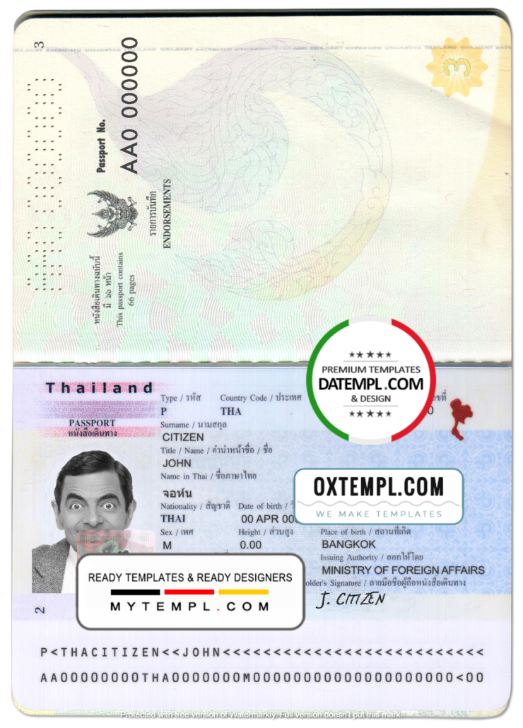 Thailand passport template in PSD format, fully editable – GOTEMPL ...