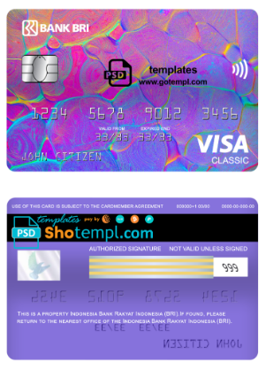 Indonesia bank Rakyat Indonesia (BRI) bank visa classic card, fully ...