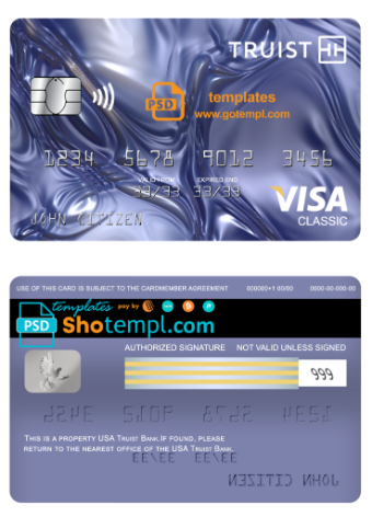 USA Truist Bank visa classic card, fully editable template in PSD ...
