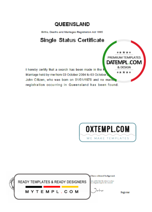 Australia Queensland divorce certificate template in Word format ...
