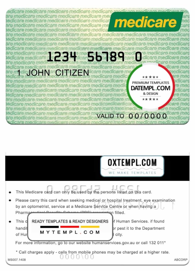 Australia Medicare card template in PSD format, fully editable ...