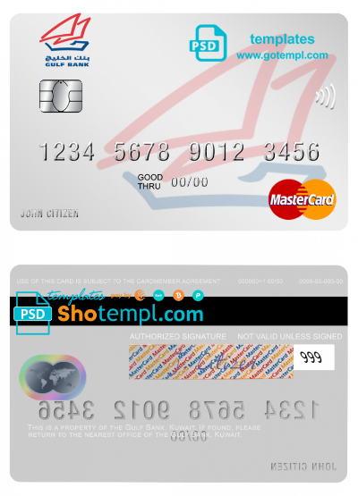 Kuwait Gulf Bank mastercard fully editable template in PSD format ...