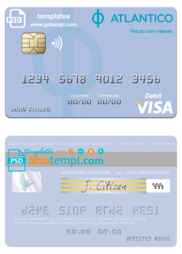 Namibia Banco Atlantico visa debit card, fully editable template in PSD ...