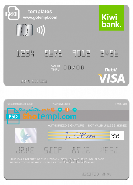 New Zealand Kiwibank visa debit card template in PSD format | download ...