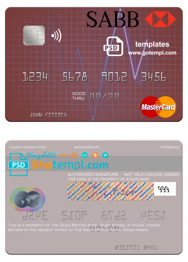 Saudi Arabia The Saudi British Bank mastercard template in PSD format ...