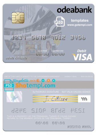 Turkey Odeabank visa debit card template in PSD format | download at ...