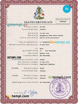 Bahamas vital record death certificate PSD template – GOTEMPL ...