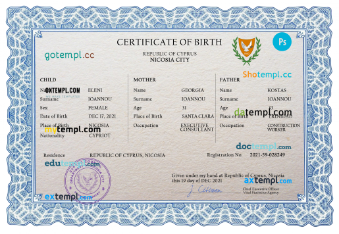 Cyprus vital record birth certificate PSD template | download at ...