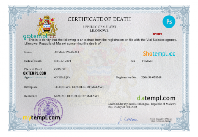 Malawi death certificate PSD template, completely editable | download ...