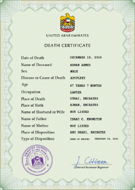 UAE vital record death certificate PSD template, completely editable ...