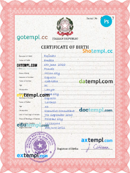 Italy birth certificate PSD template, completely editable – GOTEMPL ...