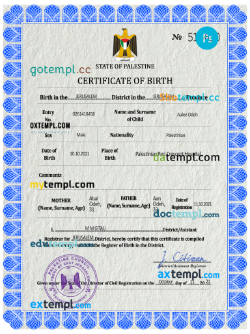 Palestine vital record birth certificate PSD template | download at ...