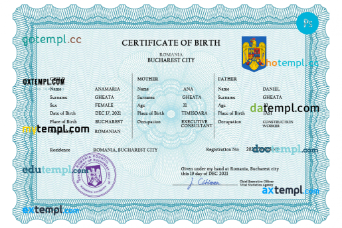 Romania vital record birth certificate PSD template | download at ...