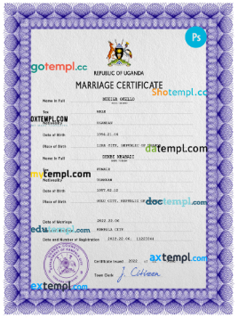 Uganda marriage certificate PSD template, completely editable – GOTEMPL ...