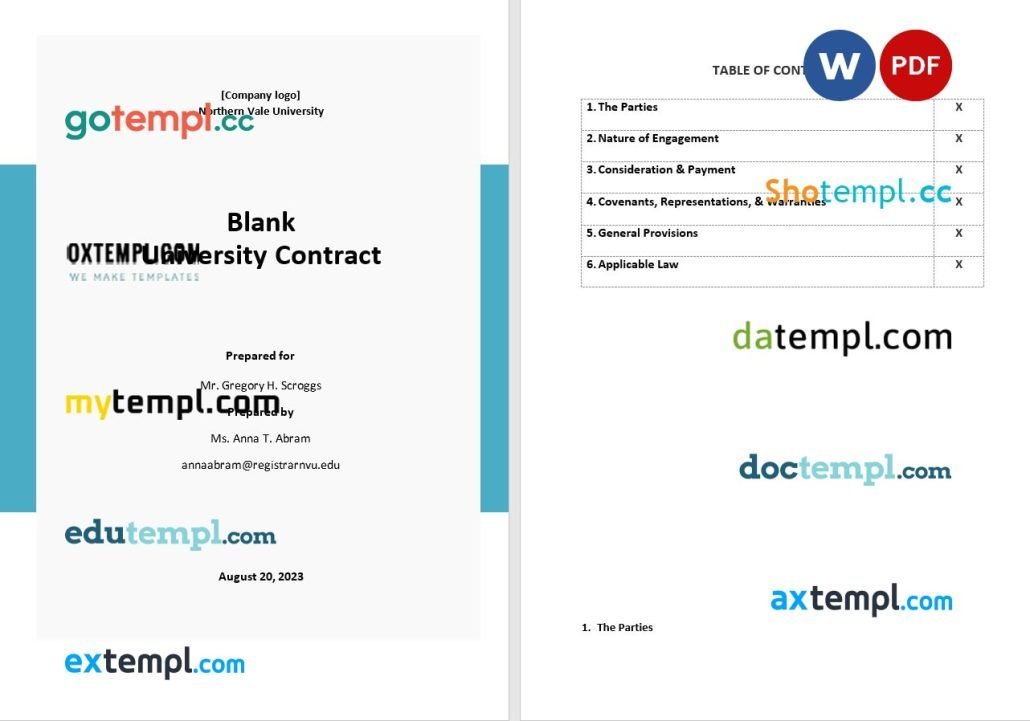 free blank university contract template in Word and PDF format ...