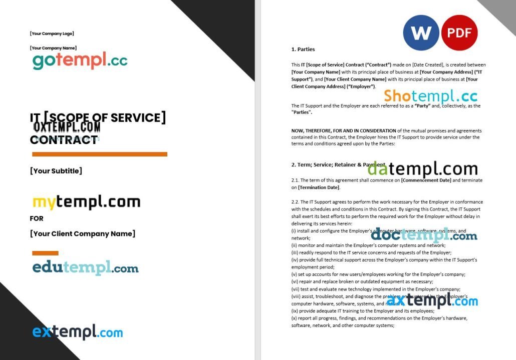 free IT support contract template, Word and PDF format – GOTEMPL ...