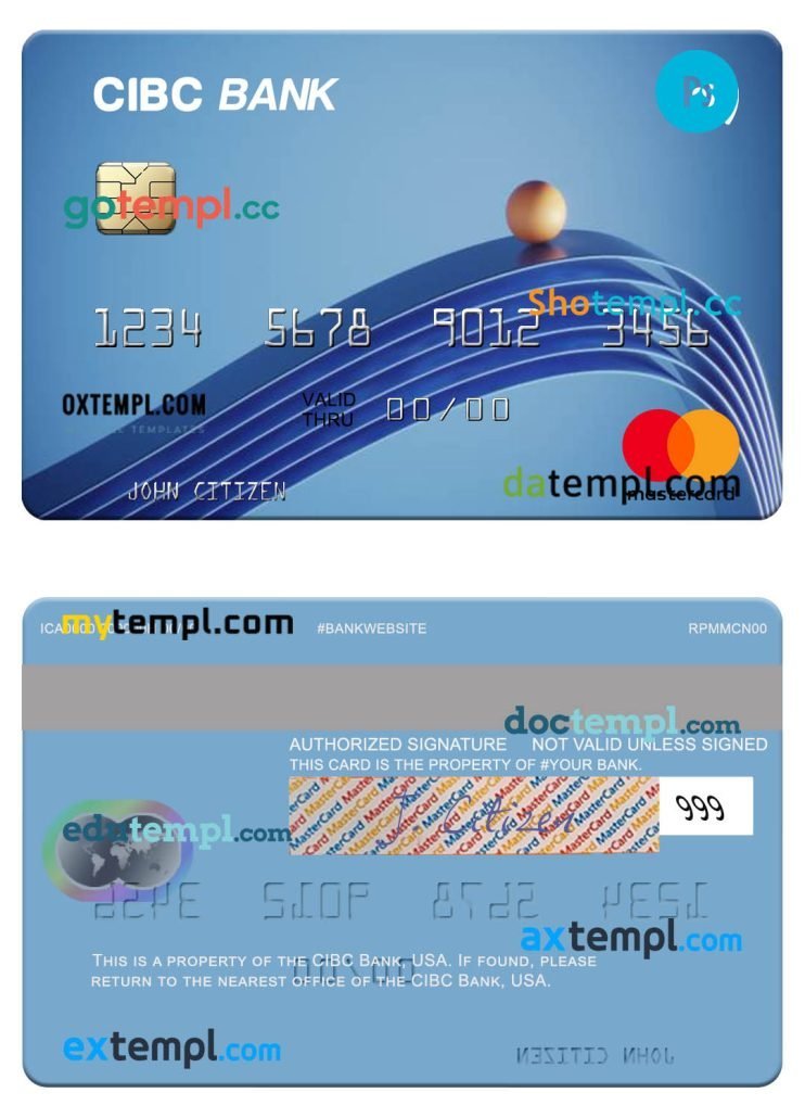 USA CIBC Bank mastercard template in PSD format | download at gotempl.pro