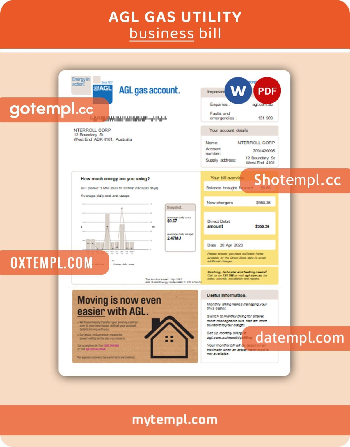 Adani business utility bill, Word and PDF template | download at ...