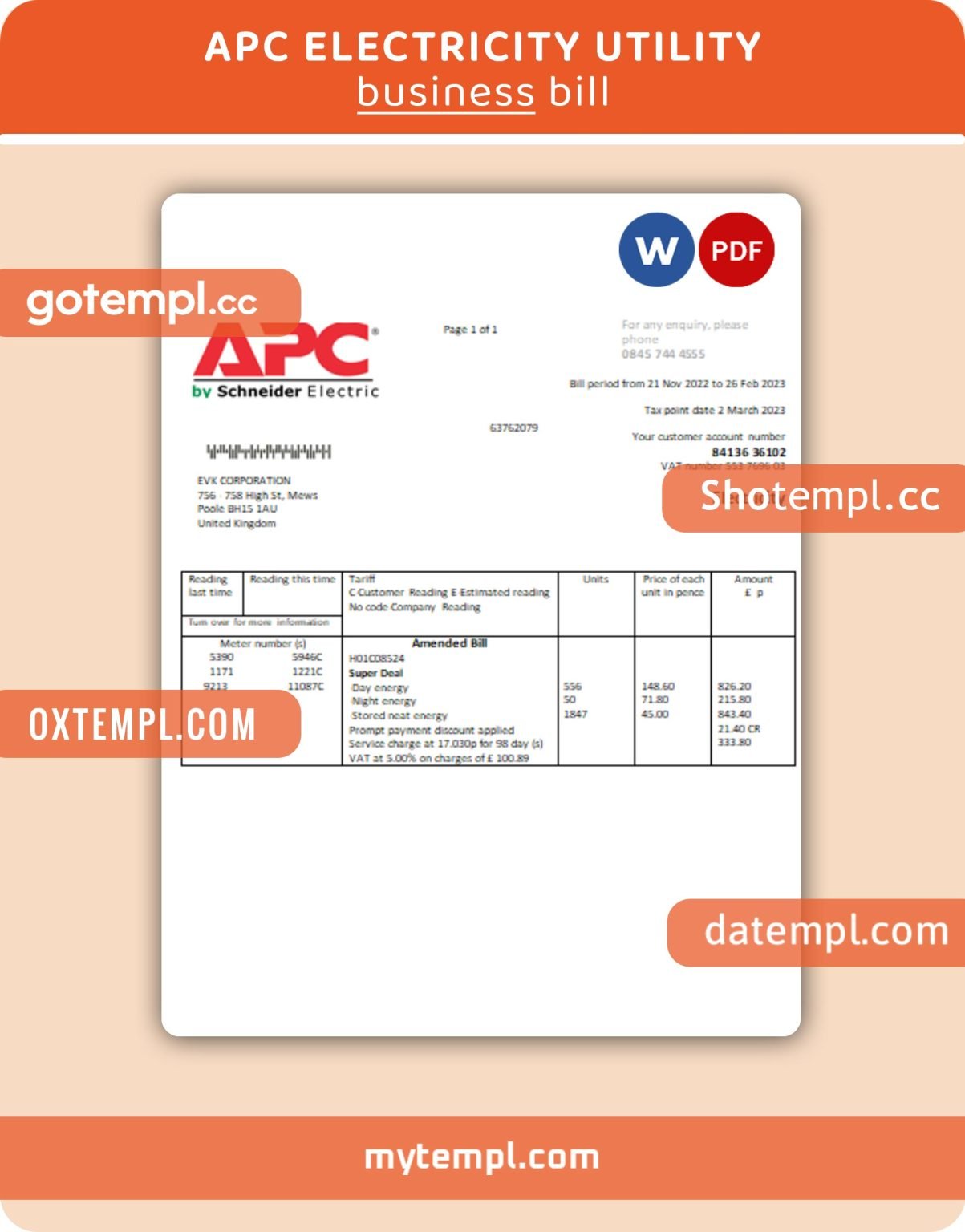 New York PSEG utility business bill, Word and PDF template | download ...