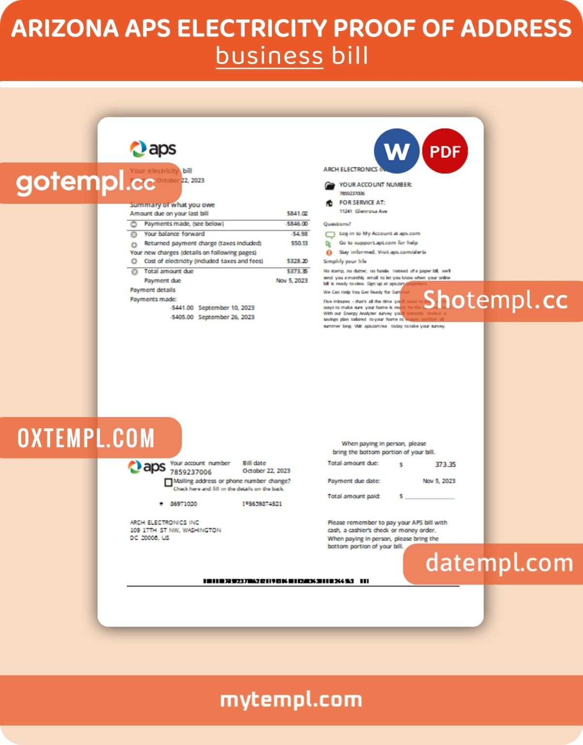 Igloo Energy business utility bill, Word and PDF template | download at ...