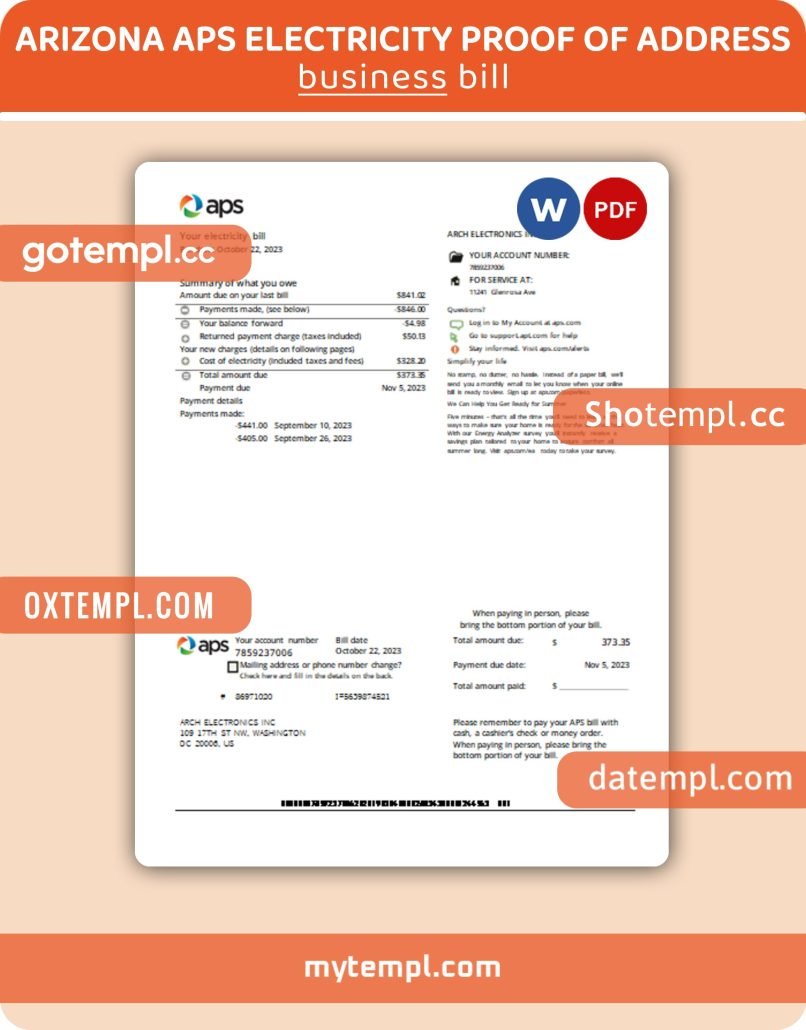Igloo Energy business utility bill, Word and PDF template | download at ...