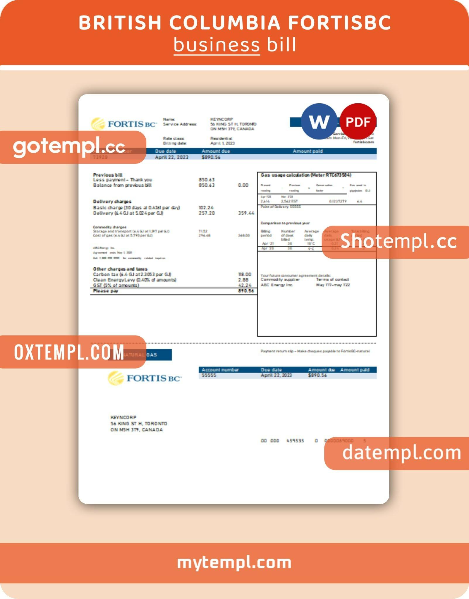 BT telecommunications business utility bill, Word and PDF template ...