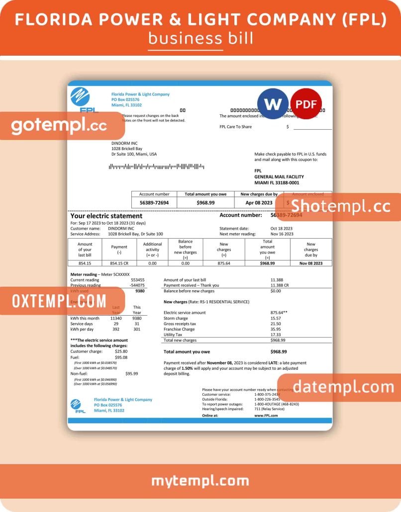BT telecommunications business utility bill, Word and PDF template ...