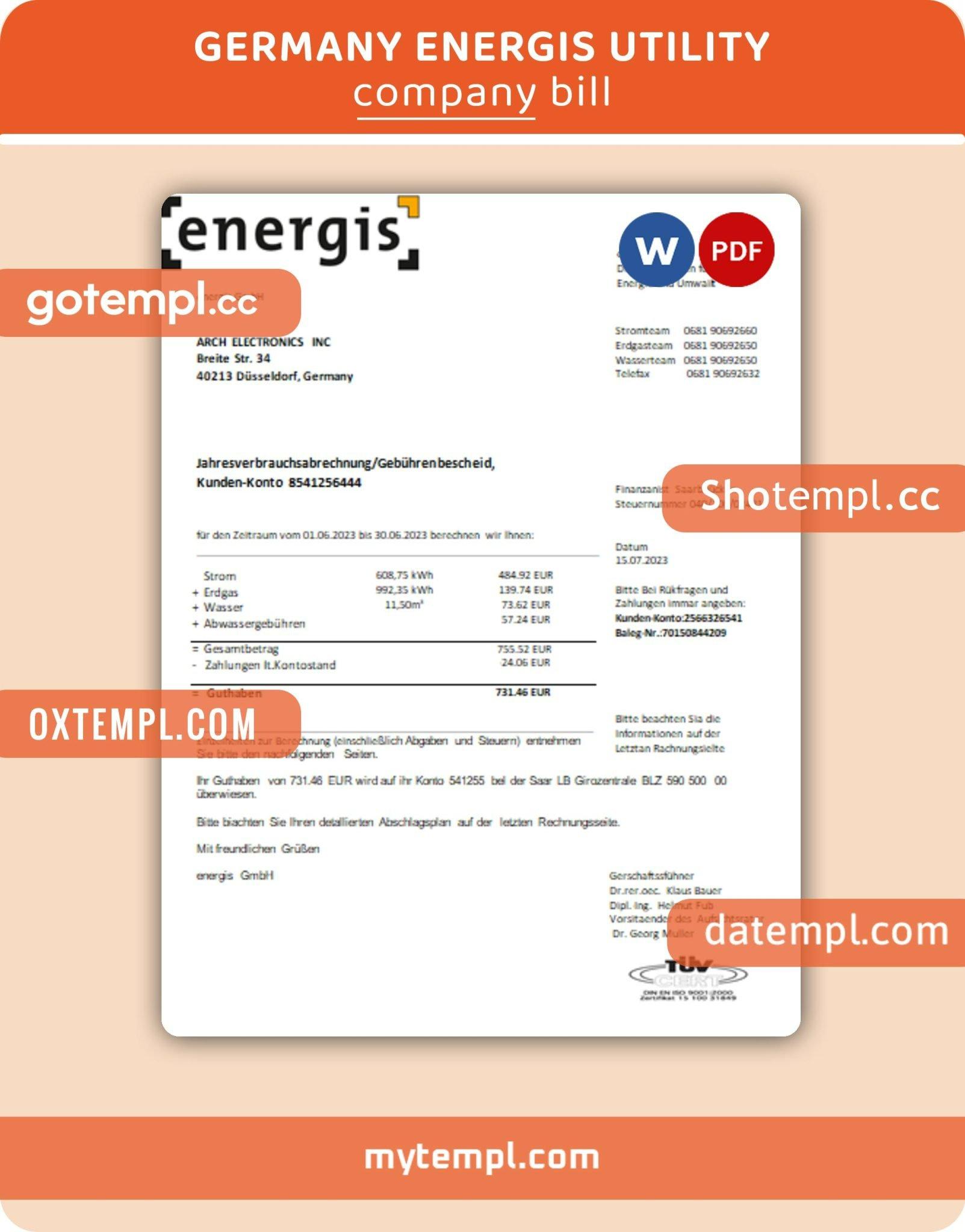 Alinta energy gas business utility bill, Word and PDF template ...