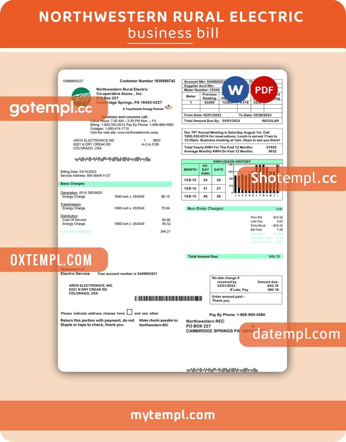 Alinta energy gas business utility bill, Word and PDF template ...