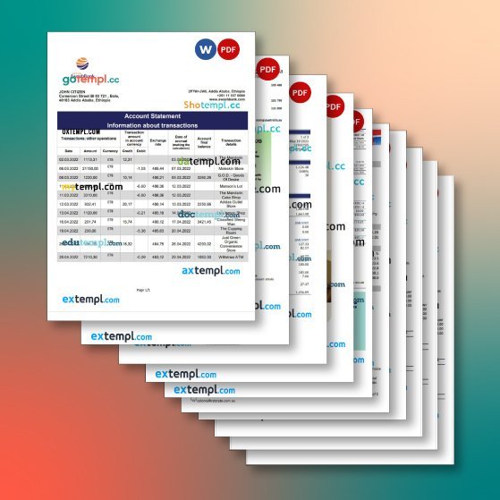 Ethiopia bank statement 10 templates in one archive – with takeaway ...