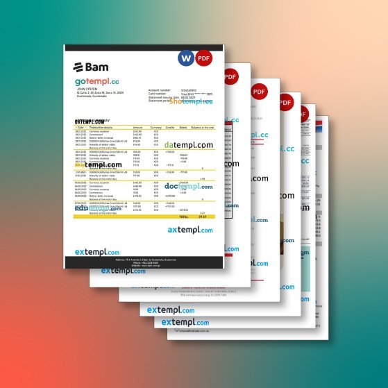 Guatemala bank statement 6 templates in one archive – with takeaway ...