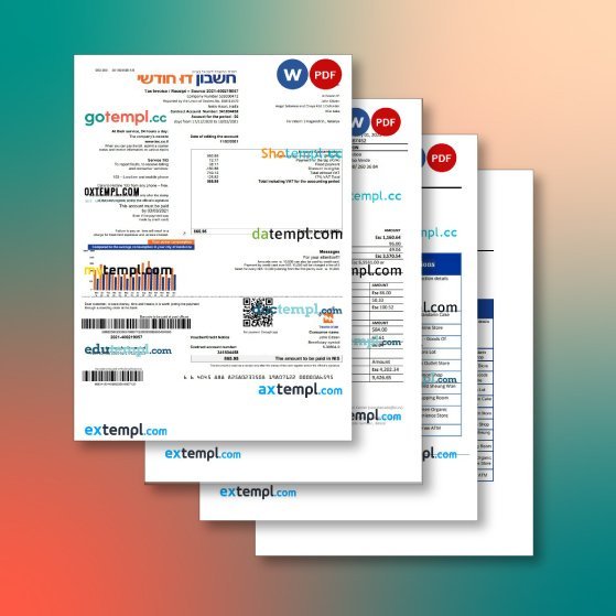 Israel utility bill 4 templates in one file – with a sale price ...