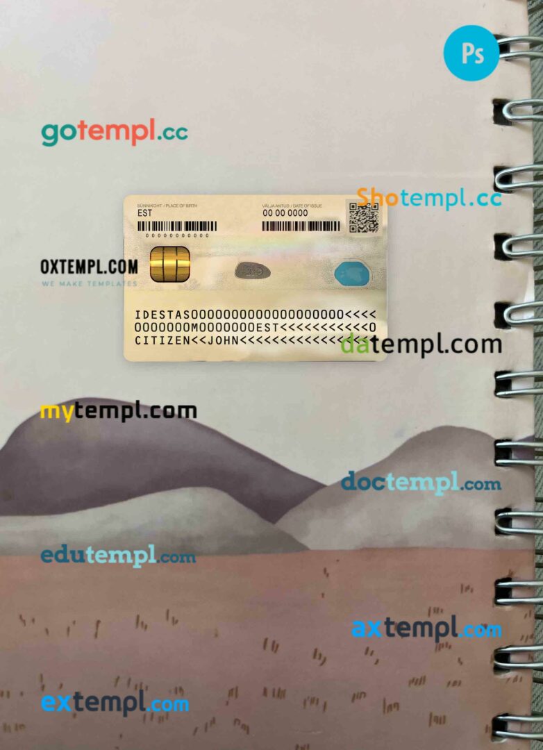 Estonia ID card PSD files, scan look and photographed image, 2 in 1 ...