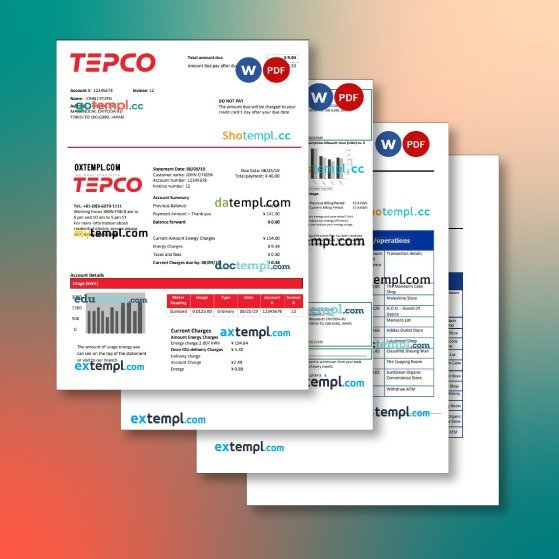 Japan utility bill 4 templates in one record – with discount price ...