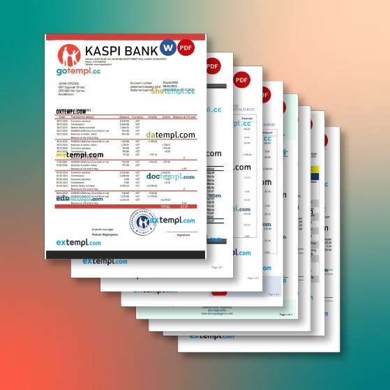 Kazakhstan bank statement 9 templates in one archive – with takeaway ...