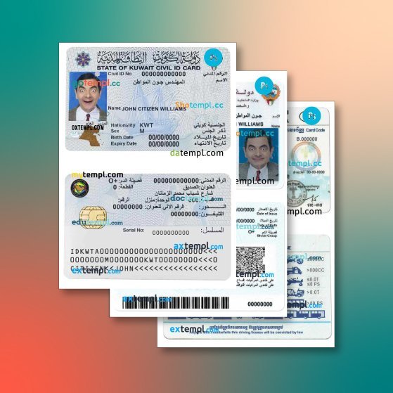 Kuwait identity document 3 templates in one collection – with price cut ...
