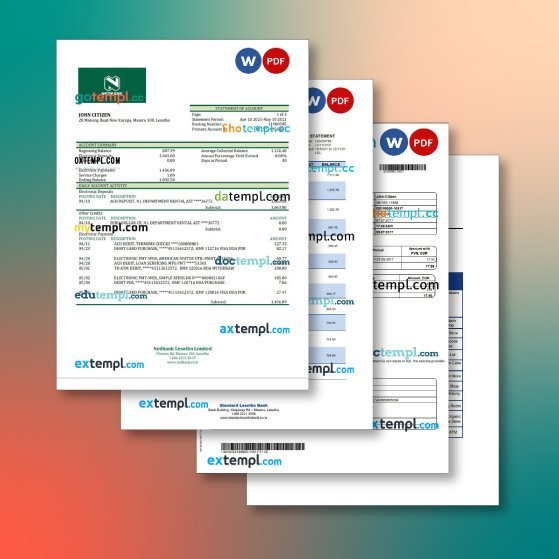 Lesotho bank statement 4 templates in one archive – with takeaway price ...