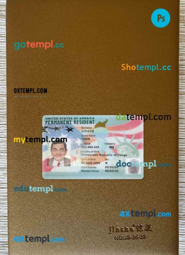 USA green card, permanent resident card editable PSD files, scan and ...