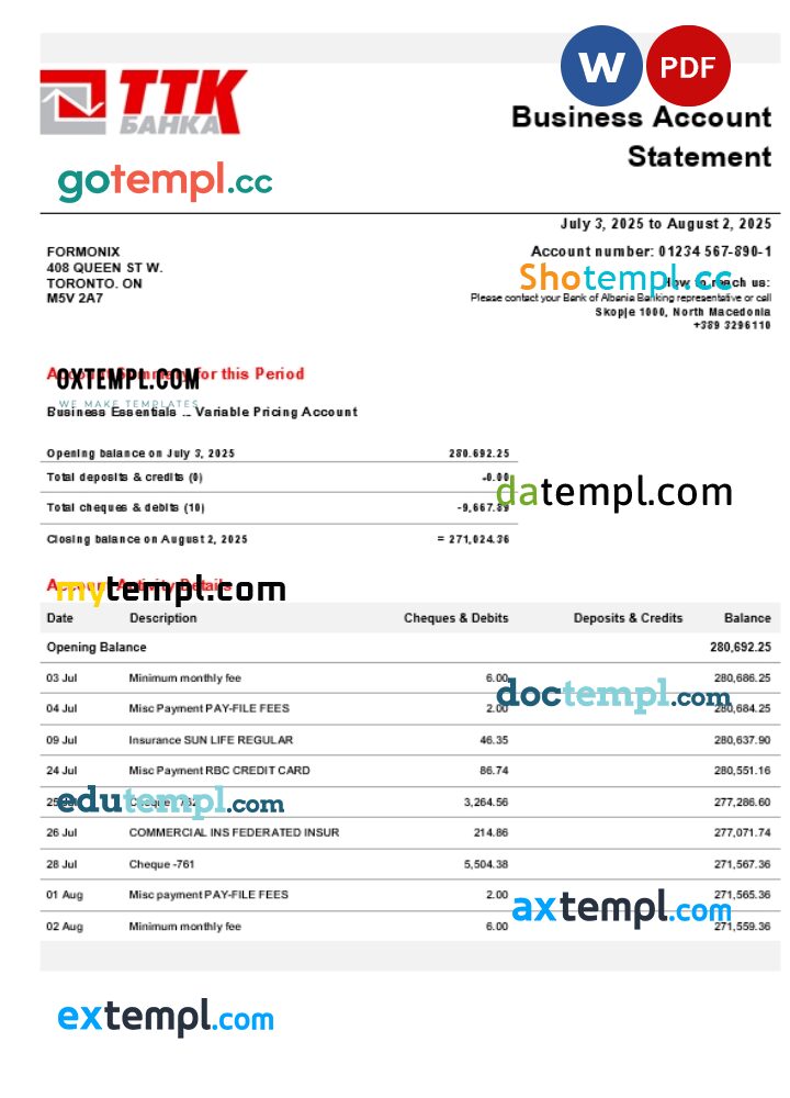 TTK business account statement Word and PDF template – GOTEMPL ...